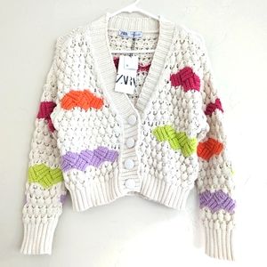 Zara | Sweaters | Zara Colorblocked Chunky Knit Cardigan Multicolor ...